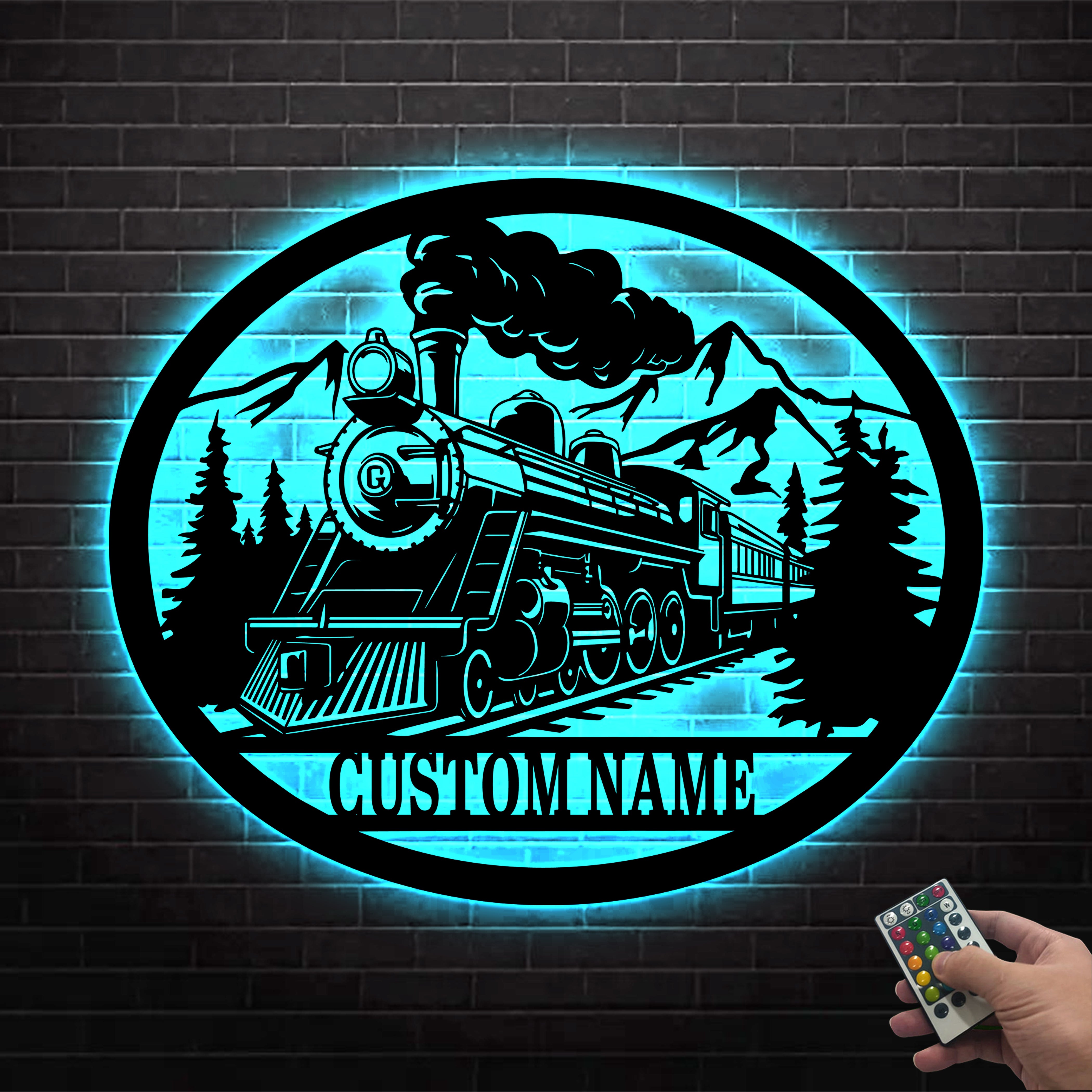 Custom Steam Train Mountain Scene Metal Sign Led Lights, Personalized ...