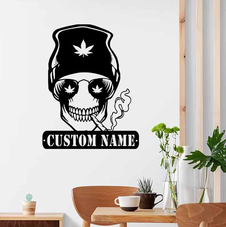 Custom Skull Smoking Weed Metal Wall Art, Marijuana Skull Metal Sign A ...