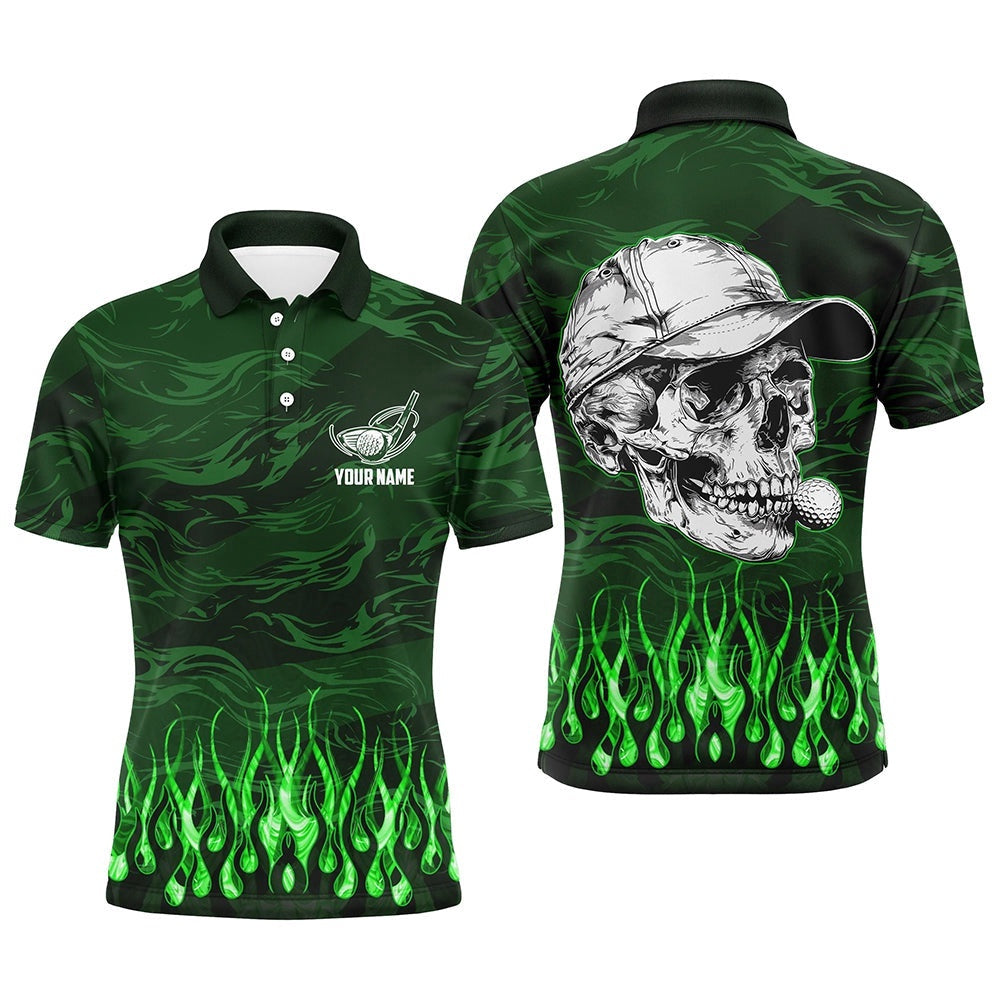 Men's Golf Polo Shirts Custom Green Camo Flame Golf Skull Team Golf At ...