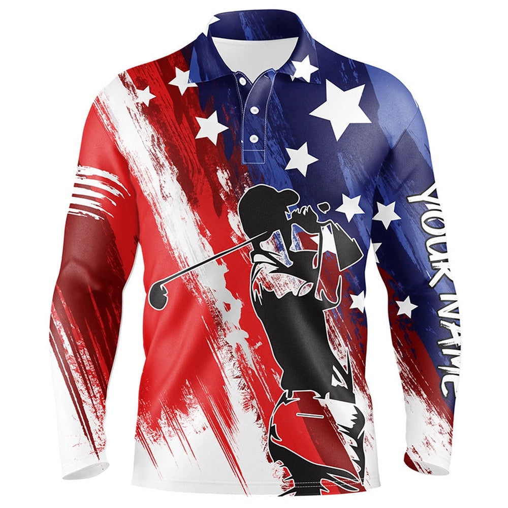 Red, White, And Blue American Flag Men Golf Polo Shirts Custom Patriot ...