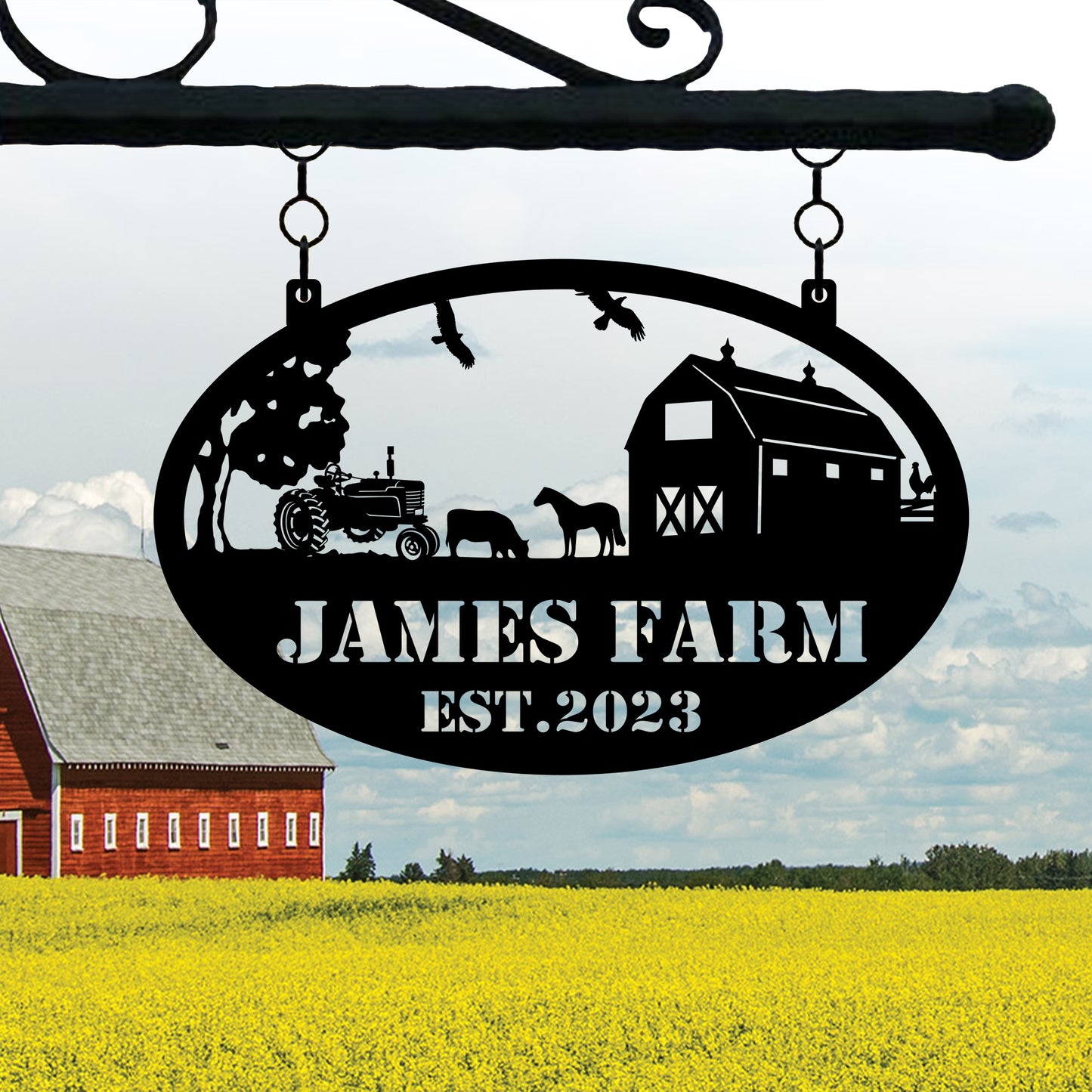 Personalized Barn Tractor Metal Farm Sign, Farm Animals Metal Entrance ...