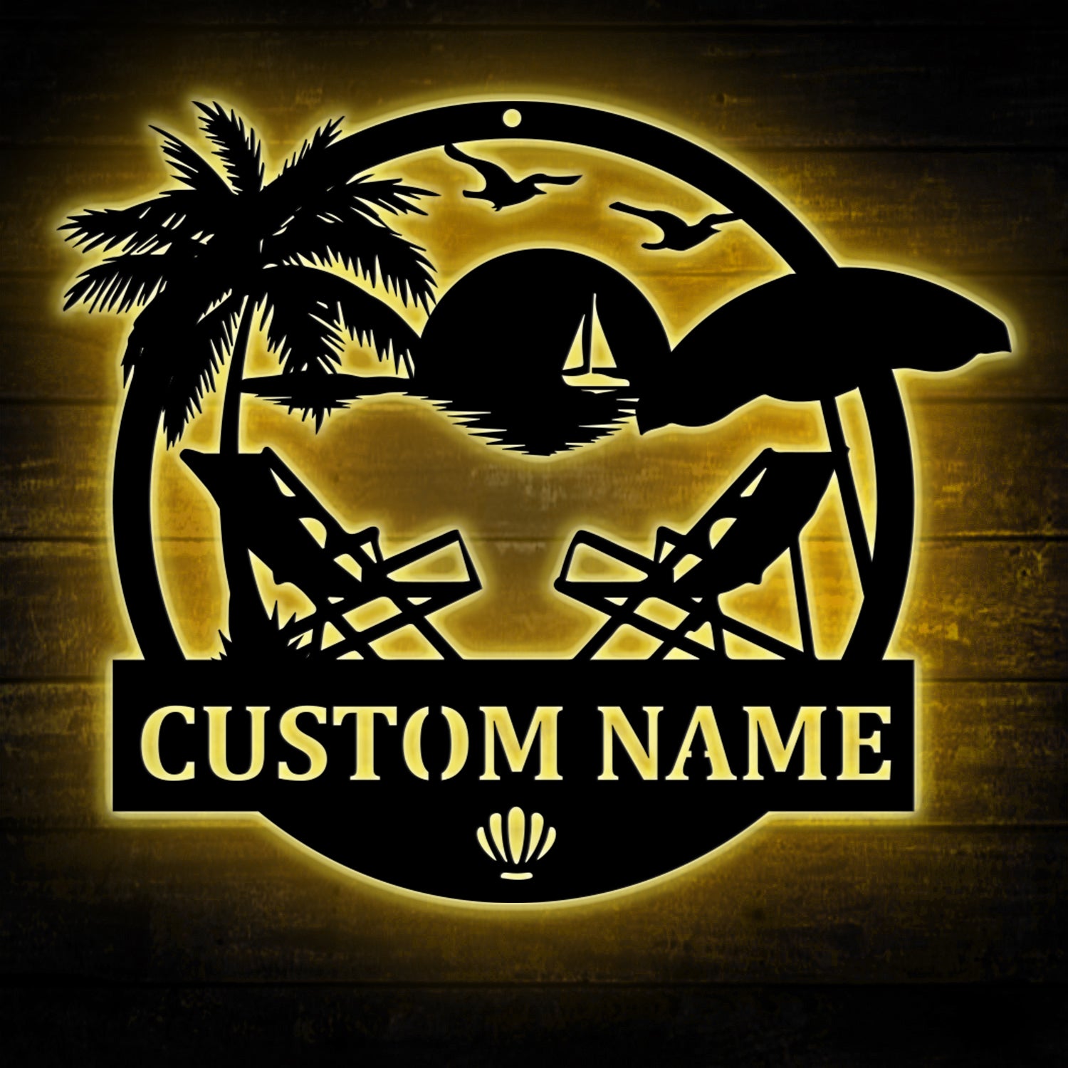 Custom Beach Scene Monogram Sign Led Lights, Personalized Palm Tree Be ...