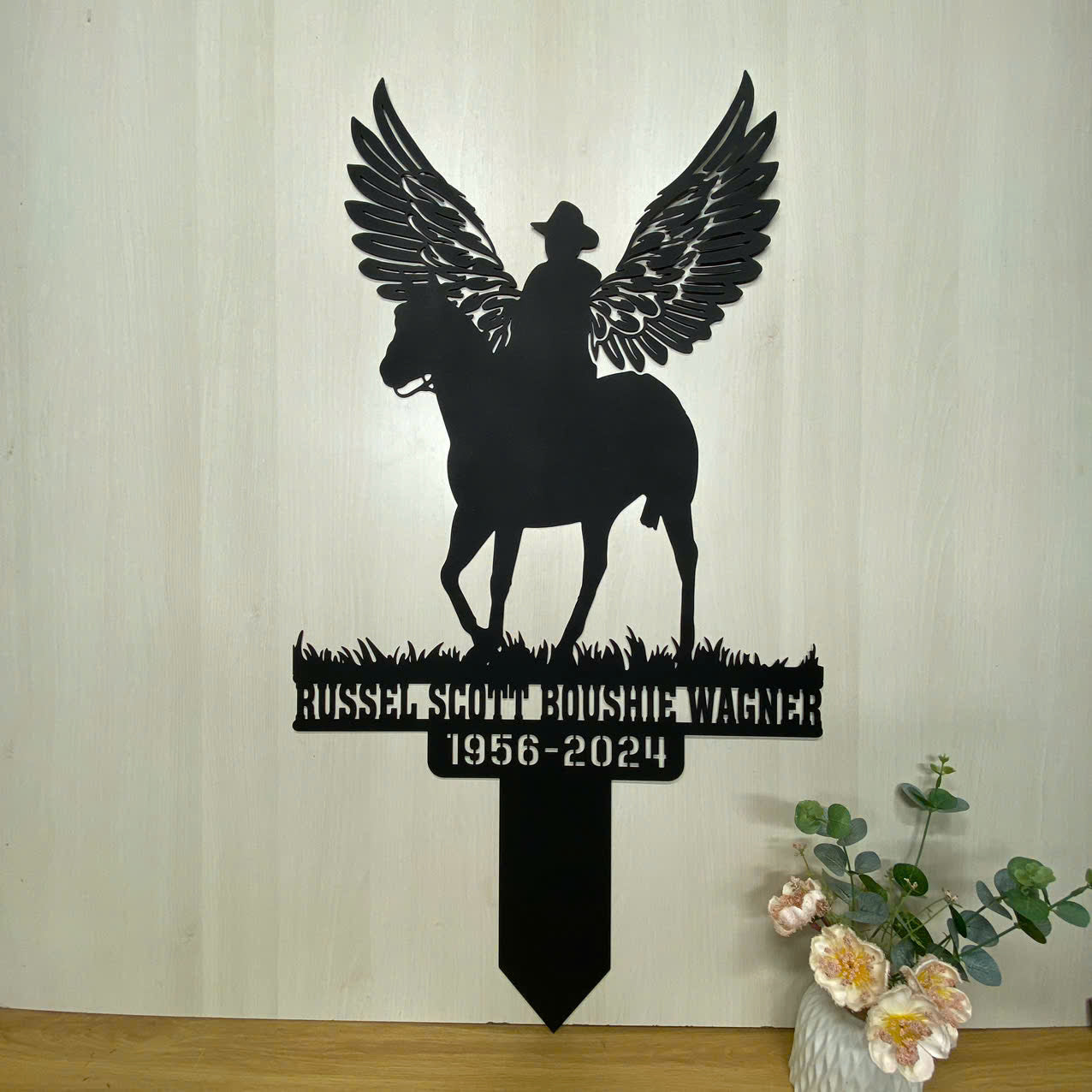 Custom Cowboy Memorial Metal Garden Stake, Angel Cowboy Riding Horse M ...